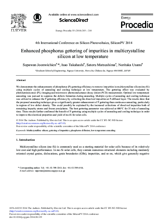 (PDF) Enhanced Phosphorus Gettering of Impurities in Multicrystalline ...