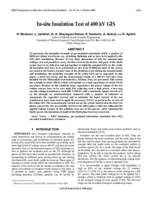 (PDF) In-situ insulation test of 400 kV GIS