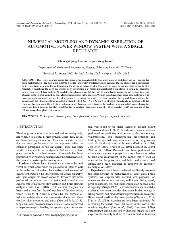 Pdf Numerical Modeling And Dynamic Simulation Of Automotive Power