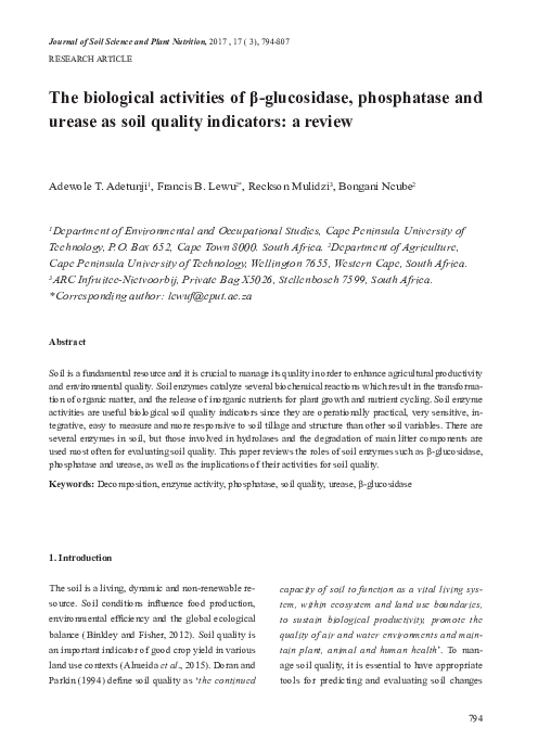 (PDF) The biological activities of β-glucosidase, phosphatase and ...
