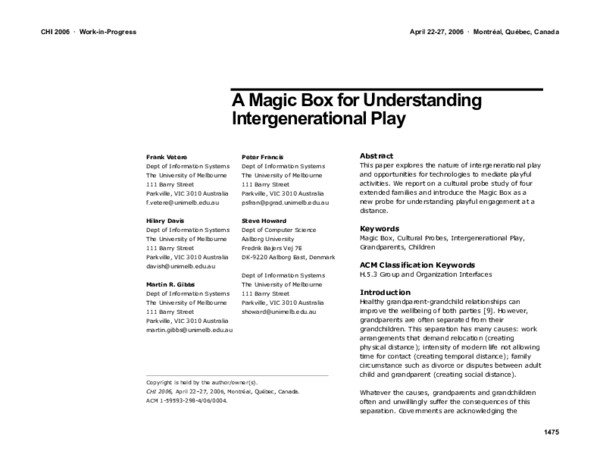 (PDF) A magic box for understanding intergenerational play