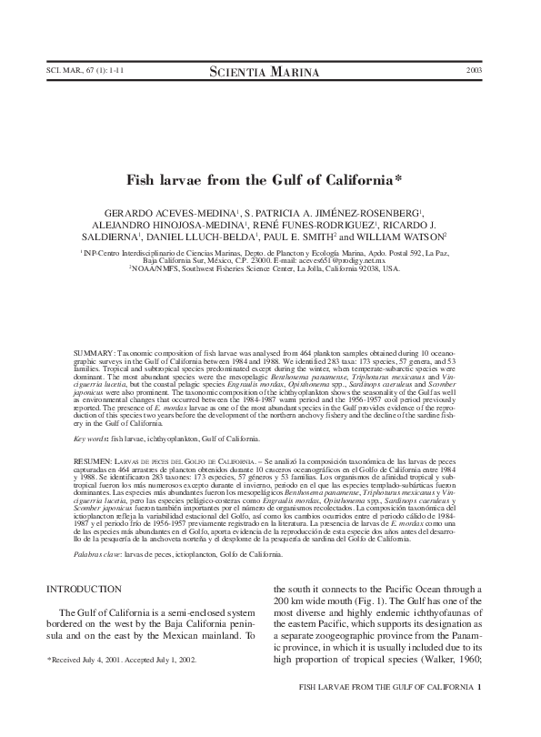 (PDF) Fish larvae from the Gulf of California