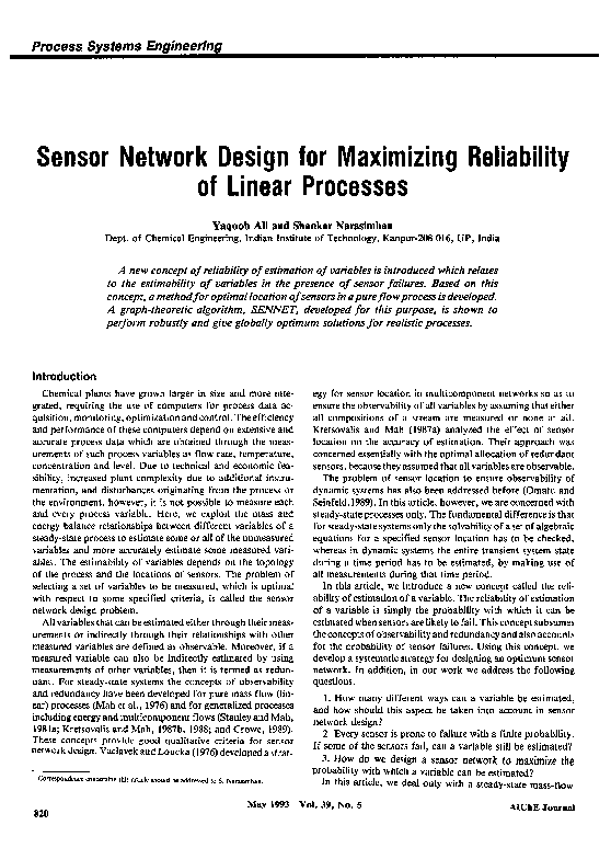 (PDF) Sensor network design for maximizing reliability of linear processes