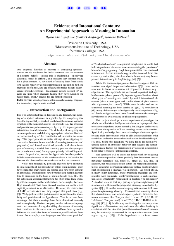 (PDF) Evidence and Intonational Contours: An Experimental Approach to ...