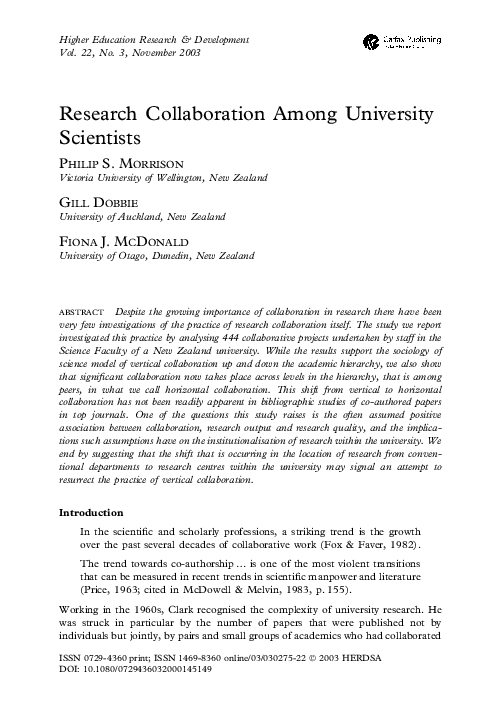 (PDF) Research Collaboration Among University Scientists