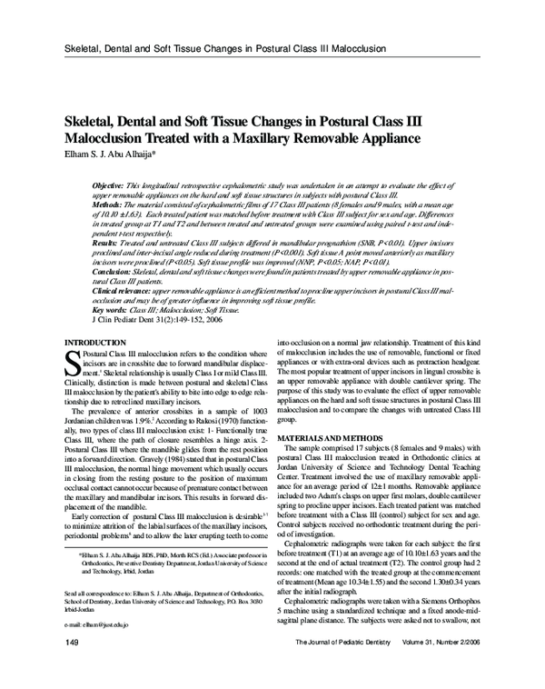(PDF) Skeletal, Dental and Soft Tissue Changes in Postural Class III ...