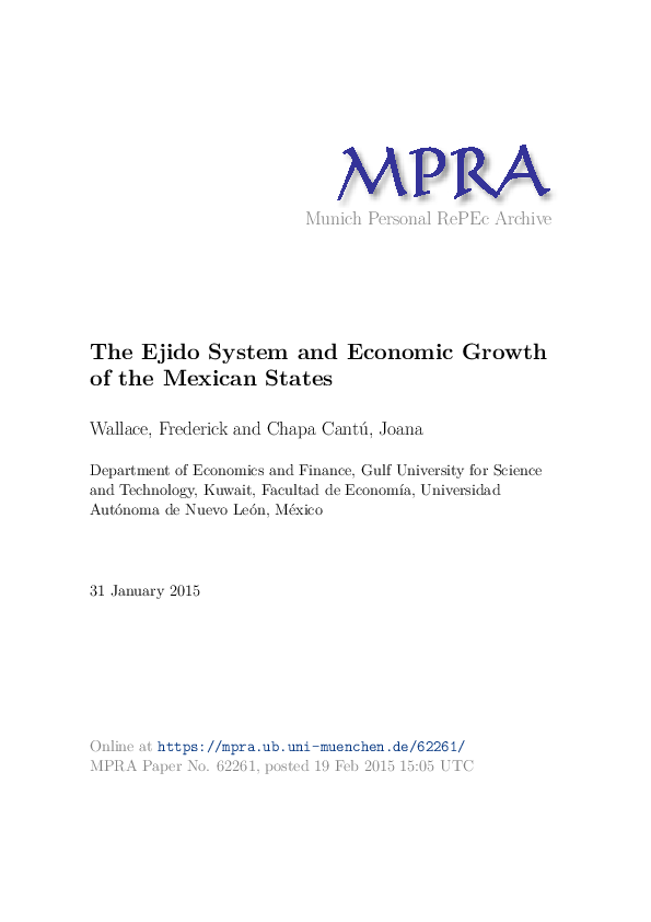 (PDF) The Ejido System and Economic Growth of the Mexican States