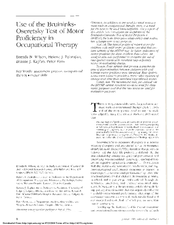 (PDF) Use of the Bruininks-Oseretsky Test of Motor Proficiency in ...
