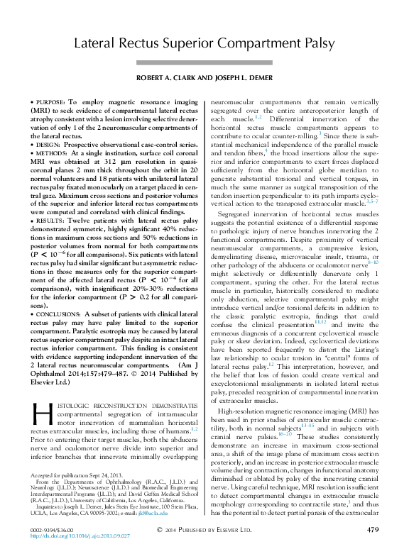 (PDF) Lateral Rectus Superior Compartment Palsy