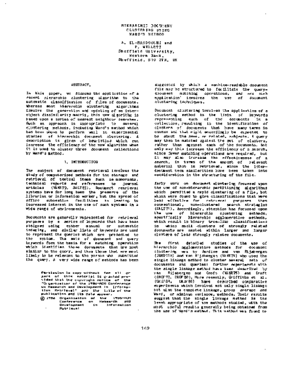(PDF) Hierarchic document classification using Ward's clustering method
