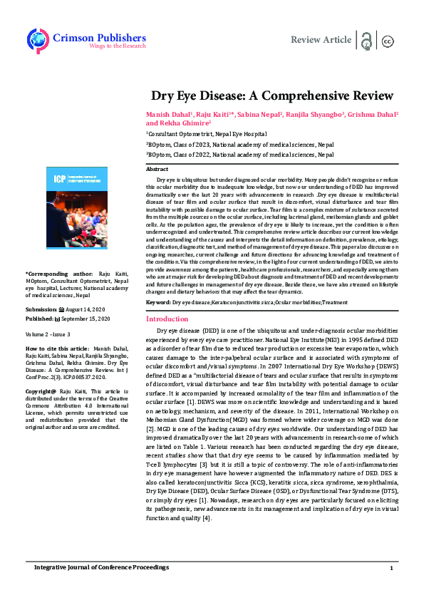 (PDF) Dry Eye Disease: A Comprehensive Review