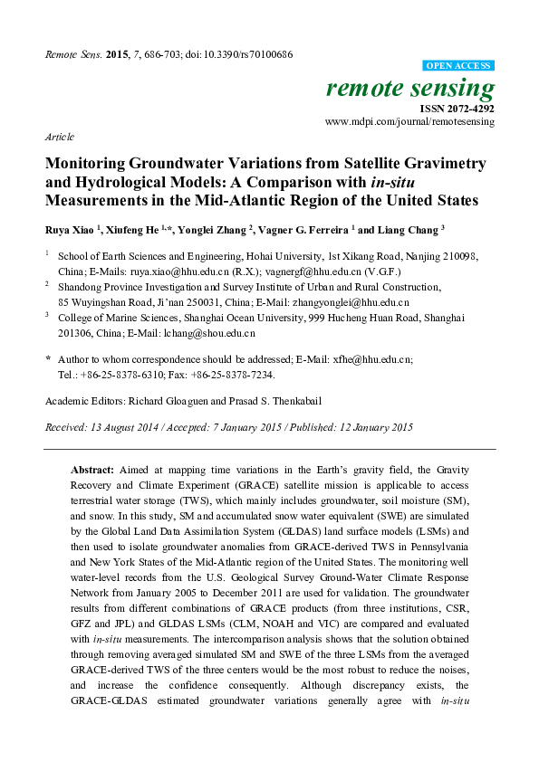 (PDF) Monitoring Groundwater Variations from Satellite Gravimetry and Hydrological Models: A ...