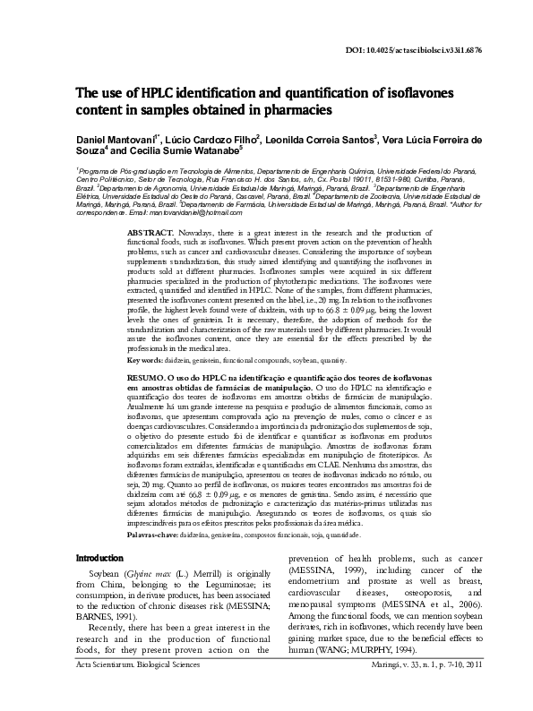 (PDF) The use of HPLC identification and quantification of isoflavones ...