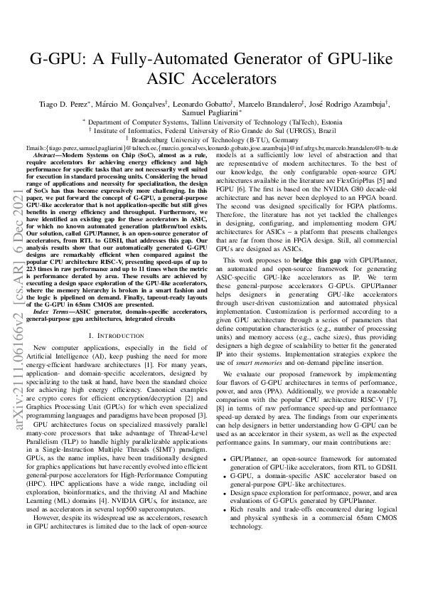 (PDF) G-GPU: A Fully-Automated Generator of GPU-like ASIC Accelerators