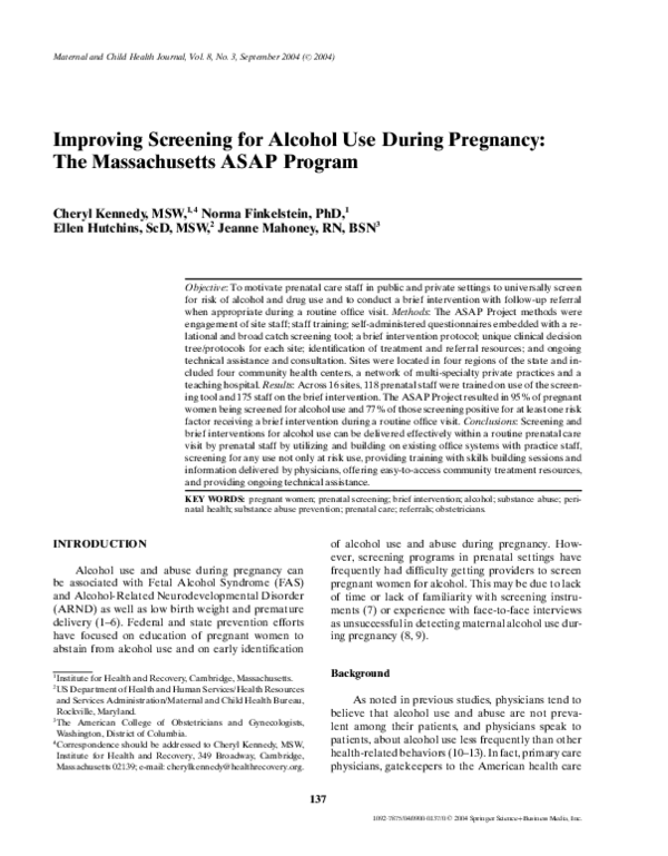 (PDF) Improving Screening for Alcohol Use During Pregnancy: The ...