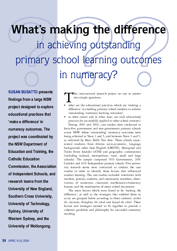 (PDF) What's Making the Difference in Achieving Outstanding Primary ...