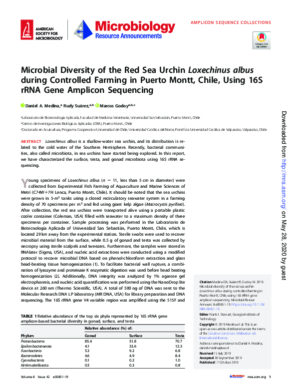 (PDF) Microbial Diversity of the Red Sea Urchin Loxechinus albus during ...