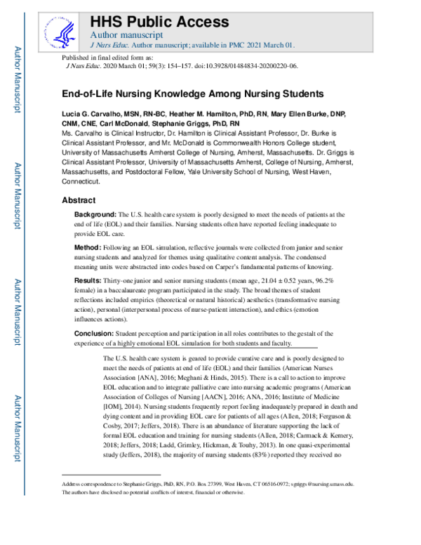 (PDF) End-of-Life Nursing Knowledge Among Nursing Students