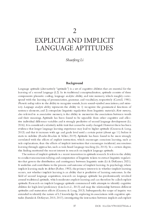(PDF) Explicit and Implicit Language Aptitudes