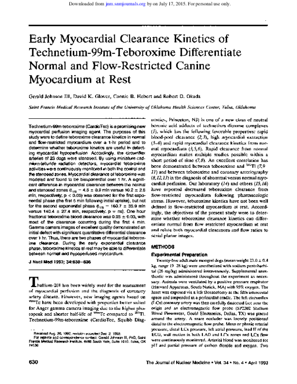 (PDF) Early myocardial clearance kinetics of technetium-99m-teboroxime ...