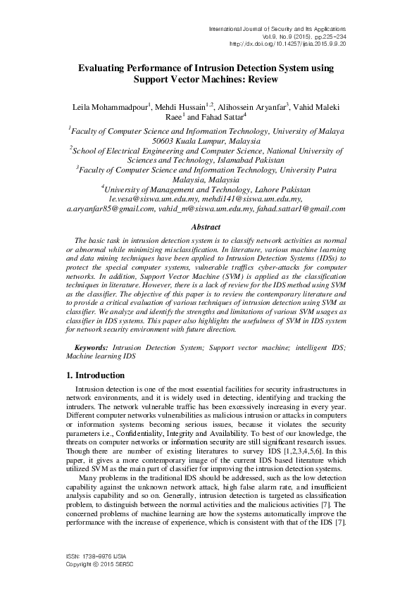 Pdf Svm In Intrusion Detection Systems A Review