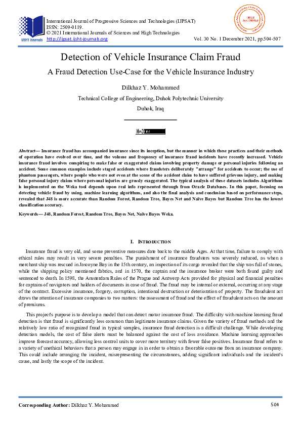 (PDF) Detection of Vehicle Insurance Claim Fraud A Fraud Detection Use ...
