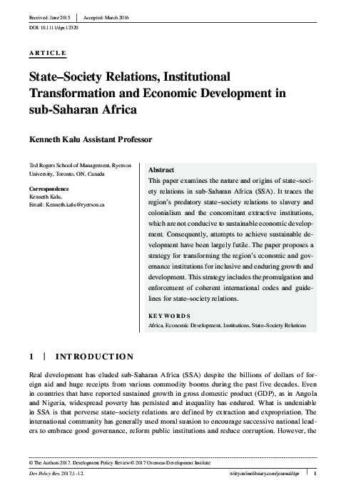 (PDF) State-Society Relations, Institutional Transformation and ...