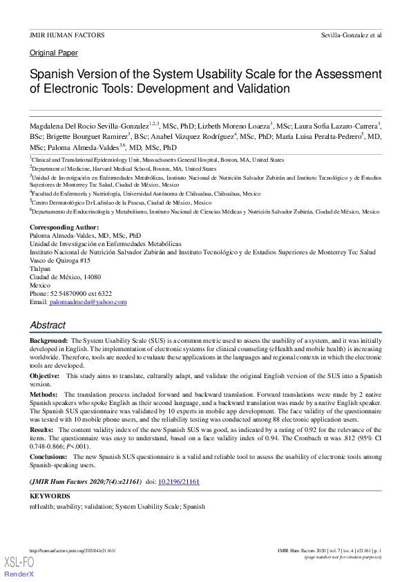 Pdf Translation Cross Cultural Adaptation And Validation Of The System Usability Scale