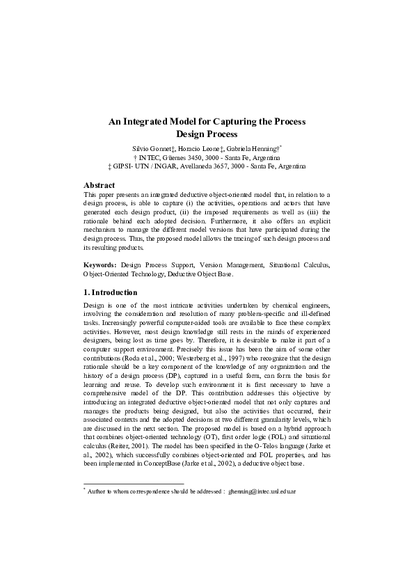 (PDF) An integrated model for capturing the process design process