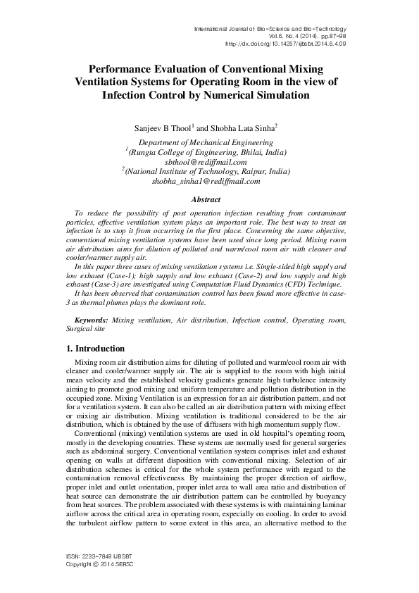 (PDF) Performance Evaluation of Conventional Mixing Ventilation Systems for Operating Room in ...