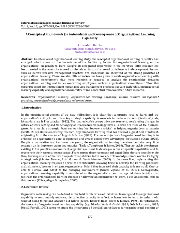 (PDF) A Conceptual Framework for Antecedents and Consequence of Organizational Learning Capability