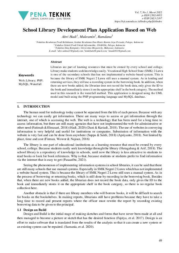(PDF) School Library Development Plan Application Based on Web