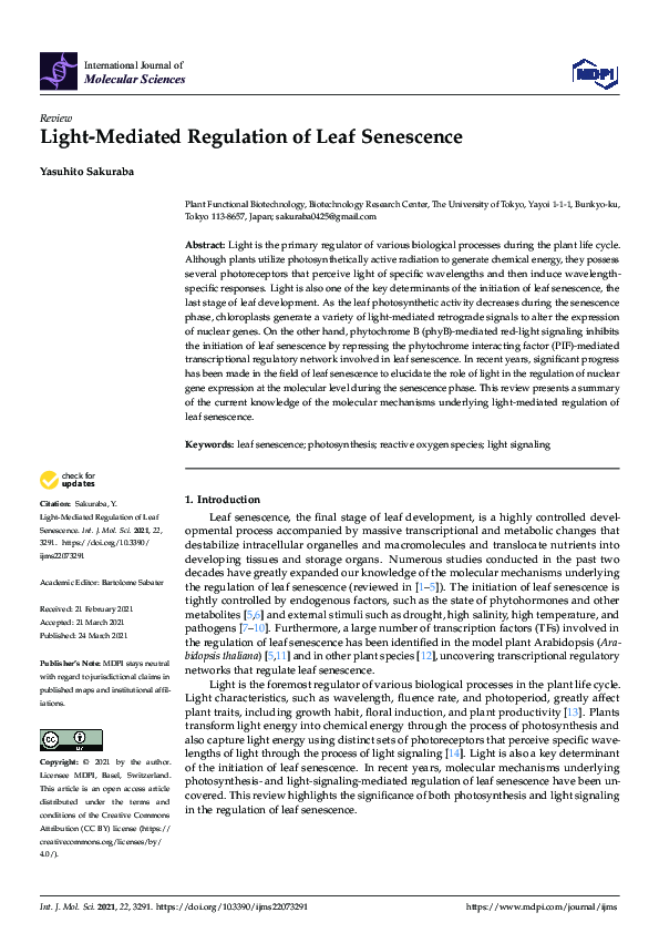 (PDF) Light-Mediated Regulation of Leaf Senescence