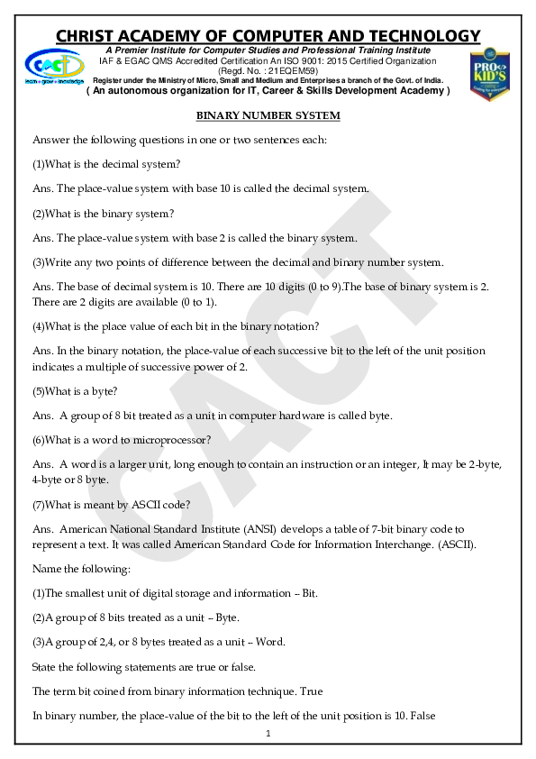 (PDF) BINARY NUMBER SYSTEM