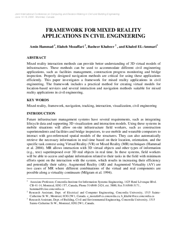 (PDF) Framework for Mixed Reality Applications in Civil Engineering