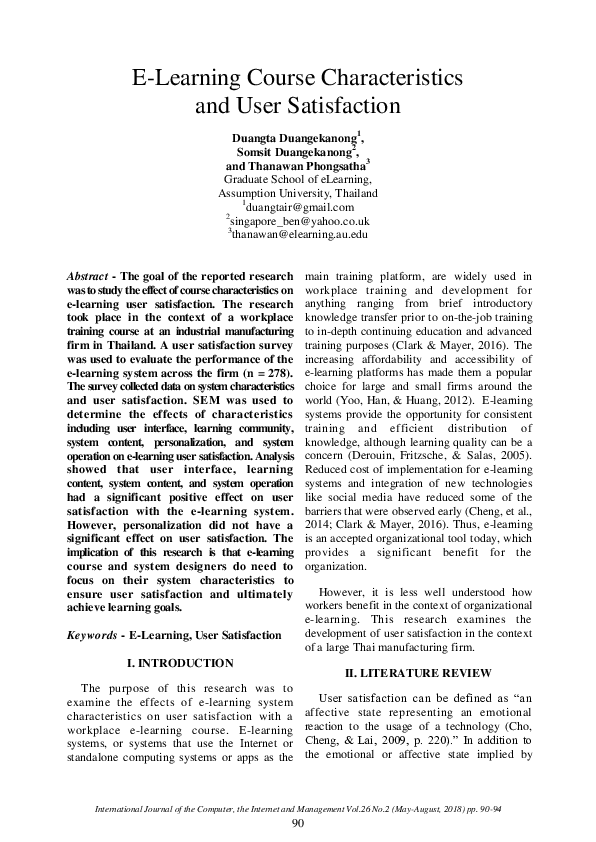 (PDF) E-Learning Course Characteristics and User Satisfaction
