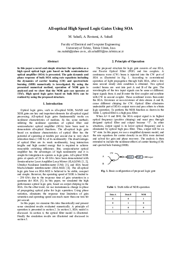 (PDF) All-optical high speed logic gates using SOA