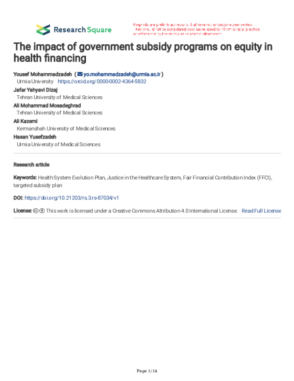 (PDF) The impact of government subsidy programs on equity in health ...
