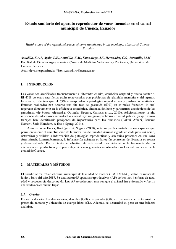 (PDF) Estado sanitario del aparato reproductor de vacas faenadas en el ...