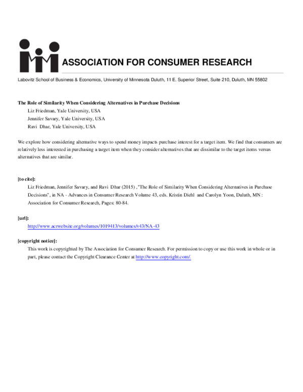 (PDF) The Role of Similarity When Considering Alternatives in Purchase ...