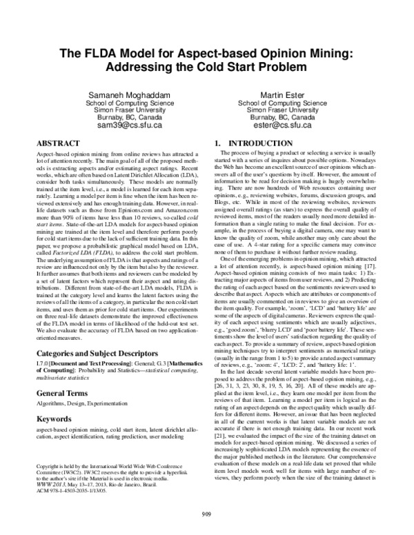 (PDF) The FLDA model for aspect-based opinion mining