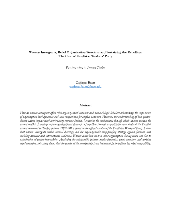 (PDF) Women Insurgents, Rebel Organization Structure and Sustaining the ...