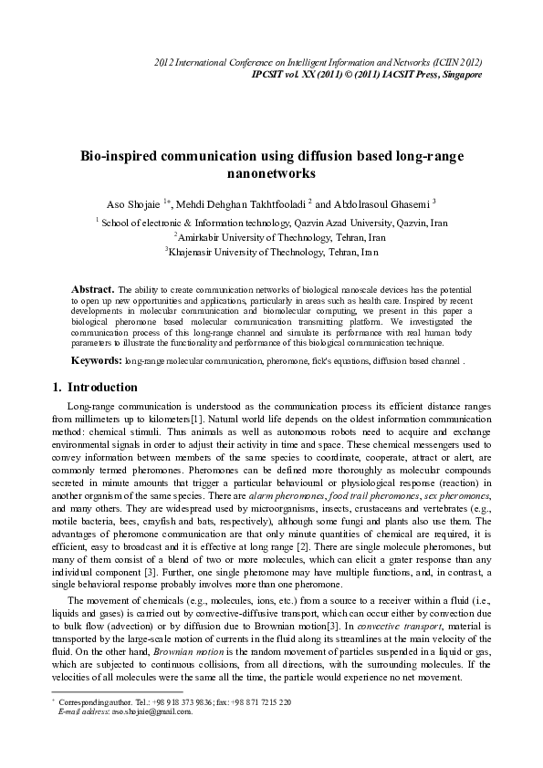(PDF) Bio-Inspired Diffusion Based Molecular Communication in Long-range