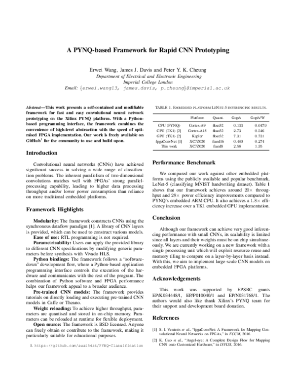 (PDF) A PYNQ-Based Framework for Rapid CNN Prototyping
