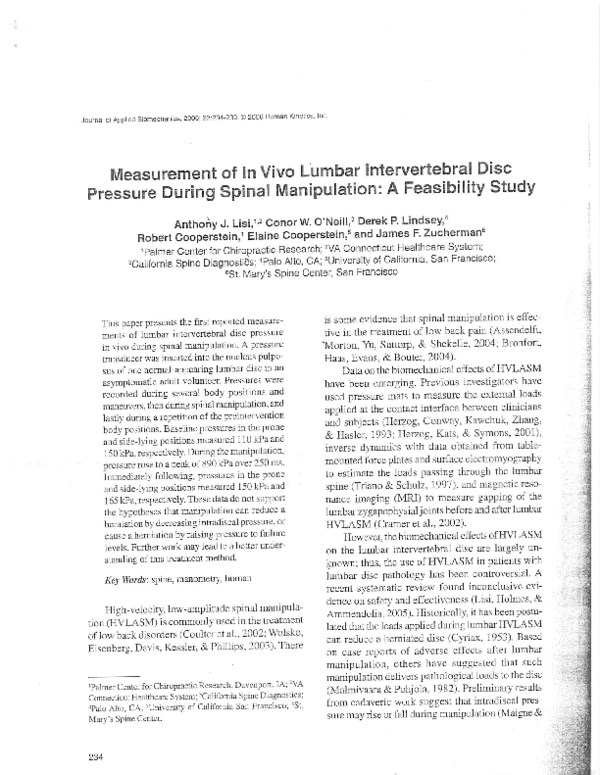 (PDF) Measurement of in Vivo Lumbar Intervertebral Disc Pressure during ...
