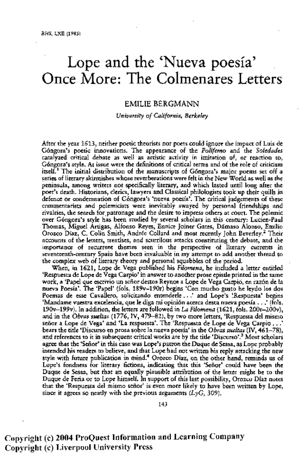 (PDF) Lope and the 'Nueva poesía' Once More: The Colmenares Letters