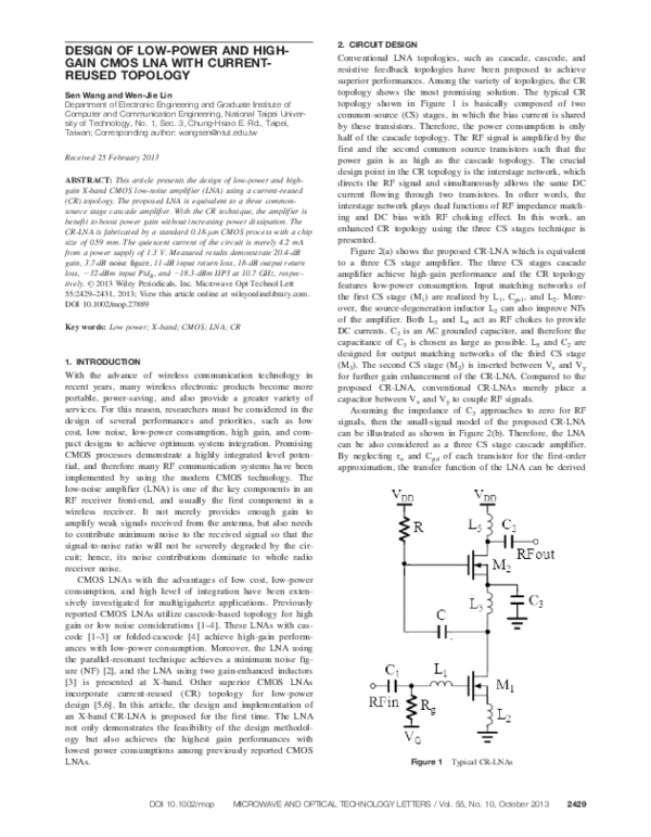 (PDF) Design of Low-Power and High-Gain CMOS LNA with Current-Reused ...