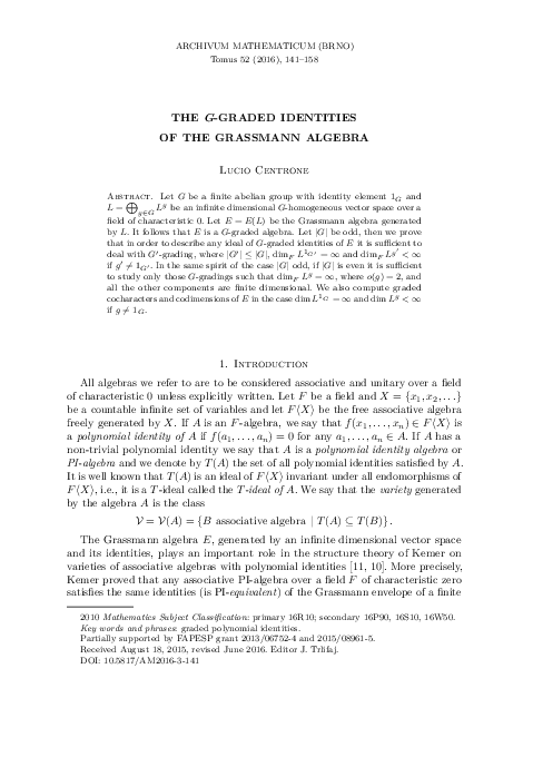 (PDF) The $G$-graded identities of the Grassmann Algebra | lucio ...