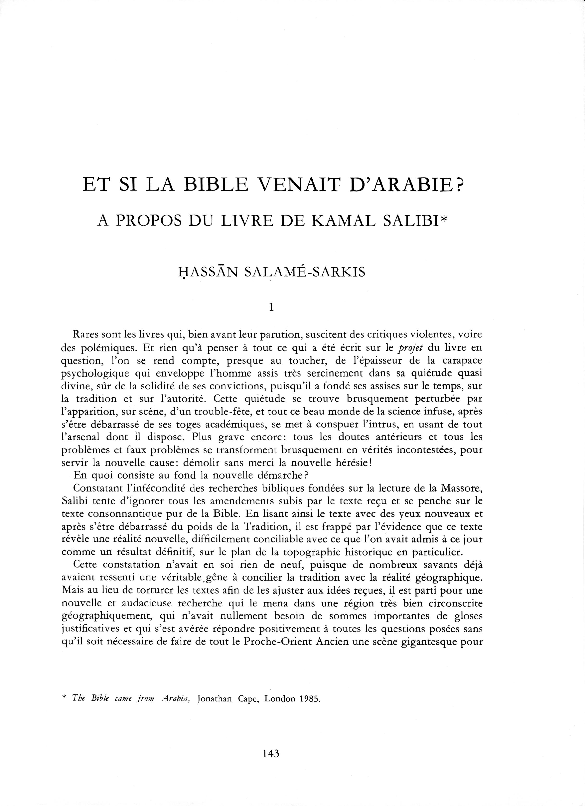 (PDF) Et si la Bible venait d’Arabie? A propos du livre de Kamal Salibi