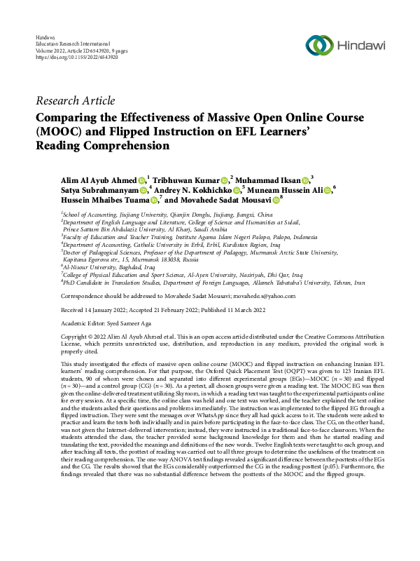 (PDF) Comparing the Effectiveness of Massive Open Online Course (MOOC) and Flipped Instruction ...